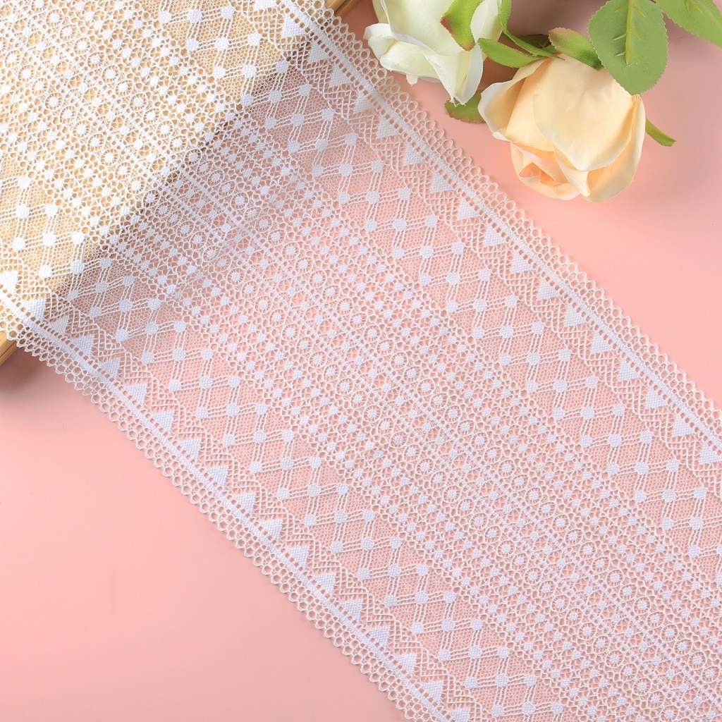 Nylon Spandex White Elastic Raschel 18cm Width Lace Trim for Wedding ...