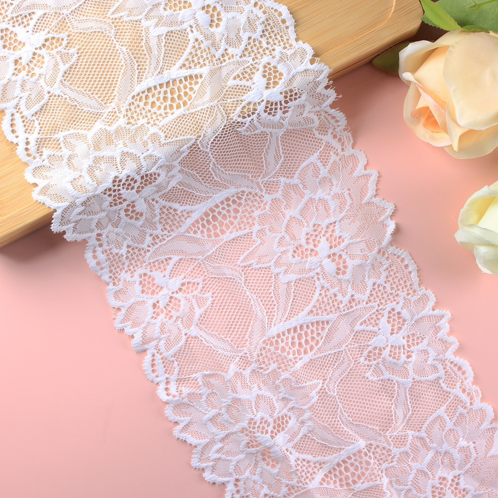 Width 15.5cm Voile Elastic Ivory Just A Lace Trim for Garment Party ...